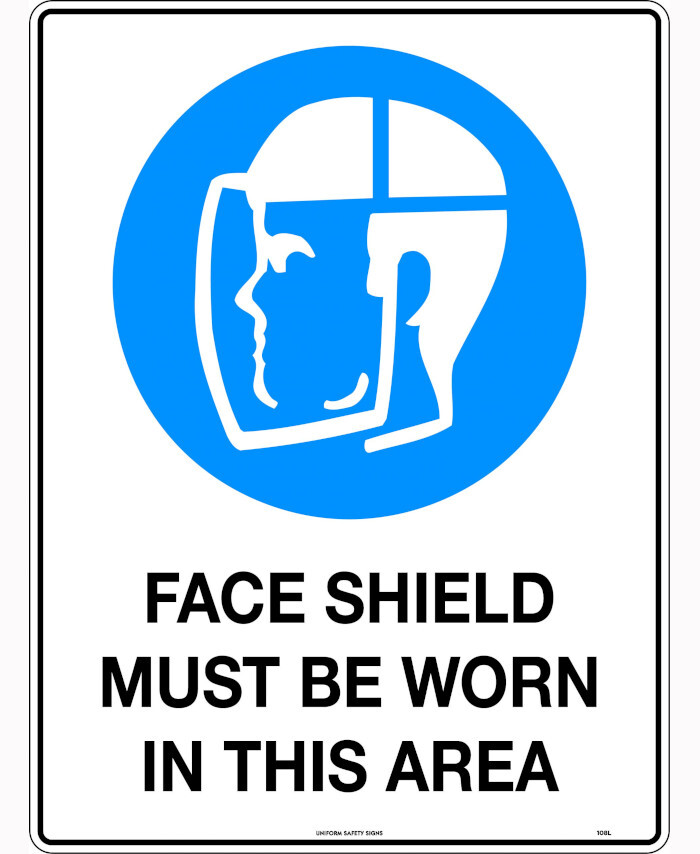200mm Disc - Self Adhesive - Face Shield Pictogram - Uniform Safety Signs