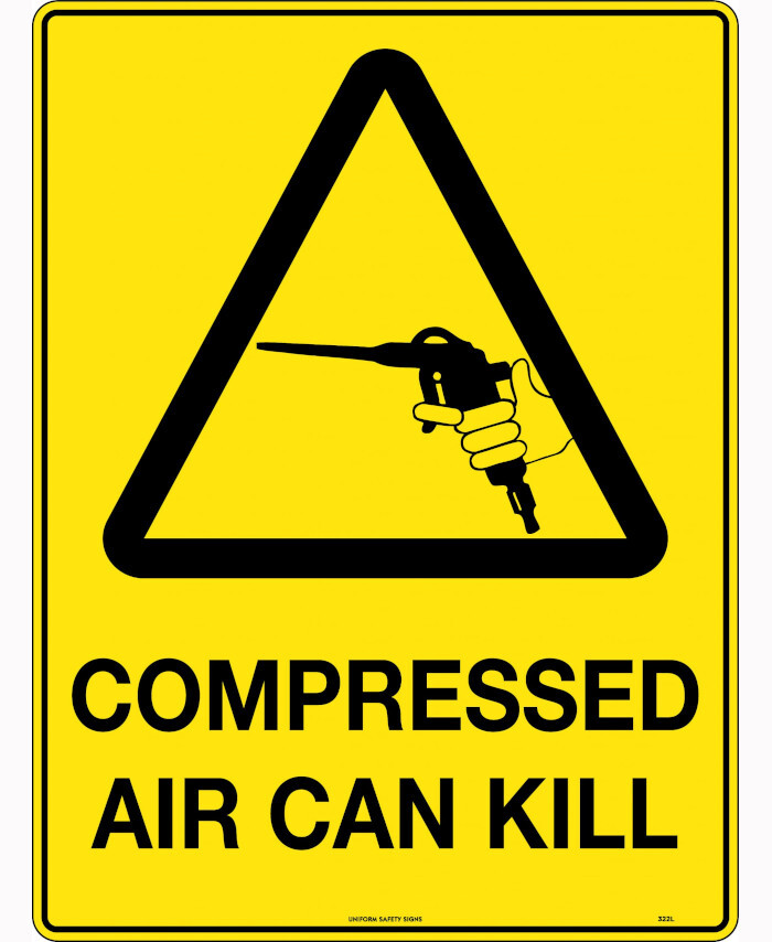90x55mm - Self Adhesive - Sheet of 10 - Caution Compressed Air Can Kill ...