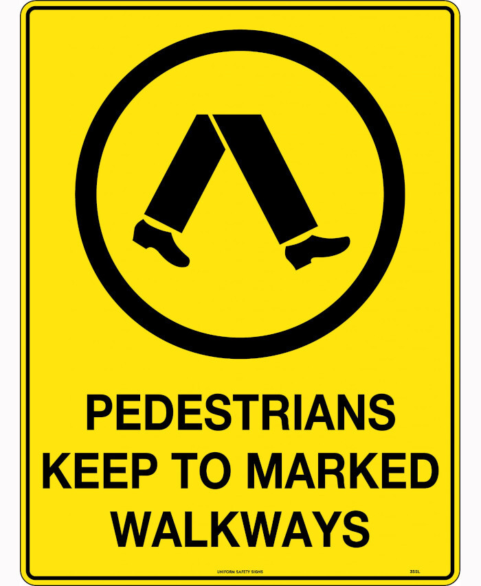 450x300mm - Poly - Pedestrians Keep To Marked Walkways - Uniform Safety ...