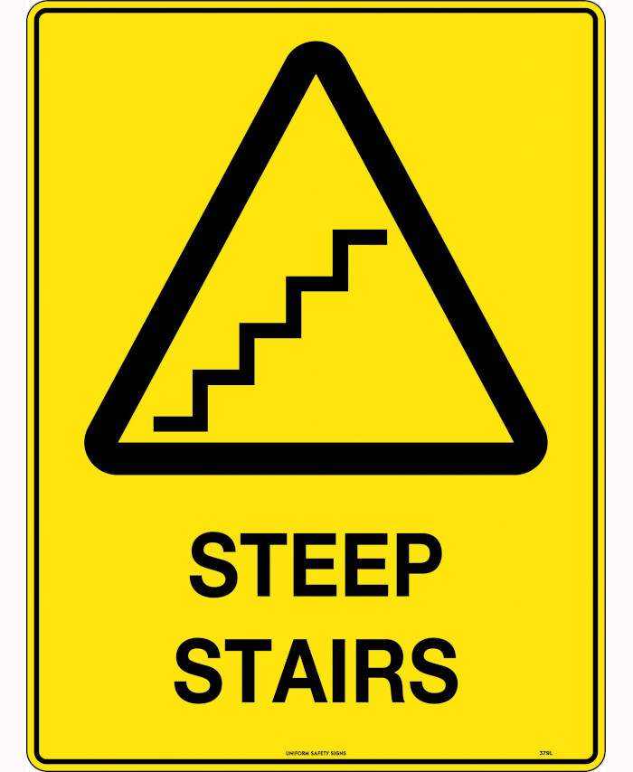 450x300mm - Poly - Caution Steep Stairs - Uniform Safety Signs