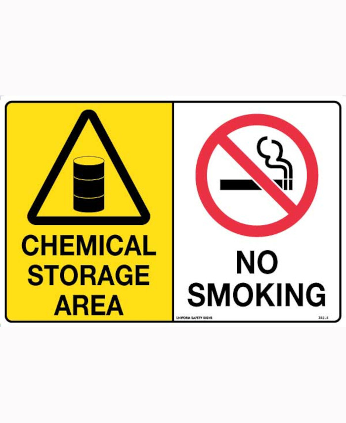 600x400mm - Metal - Multi Sign - Chemical Storage Area/No Smoking ...