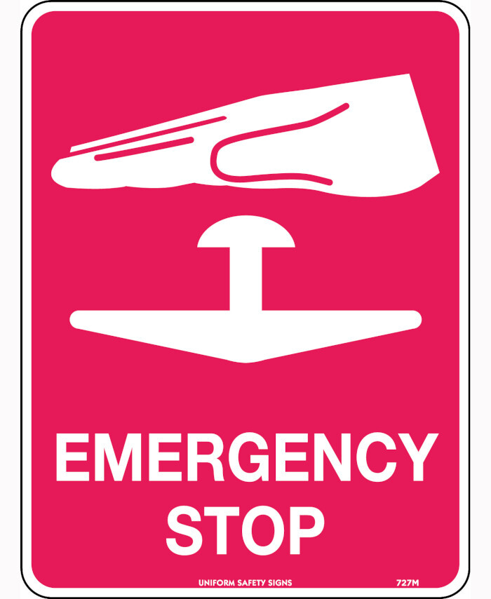 300x225mm - Metal - Emergency Stop With Picto - Uniform Safety Signs