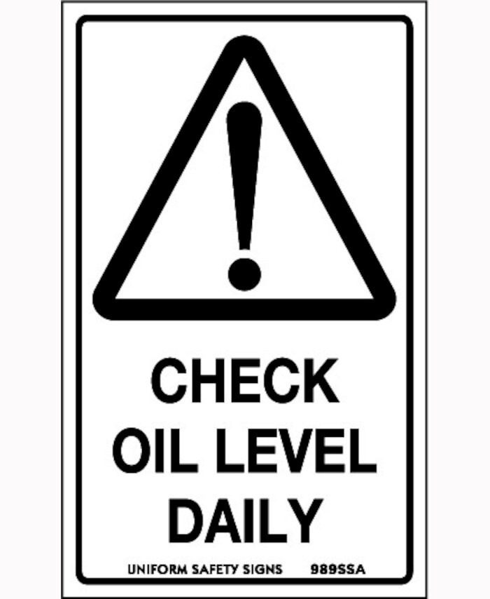 90x55mm - Self Adhesive - Sheet of 10 - Check Oil Level Daily - Uniform ...
