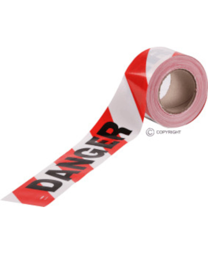 75mm x 100mtr - Barrier Tape - Red/White - Danger - Uniform Safety Signs