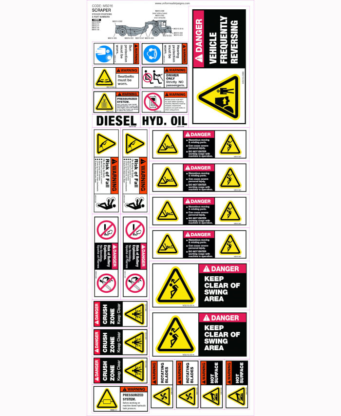 300x740mm - Machinery Sticker Sets - Scraper (26 decals per sheet ...